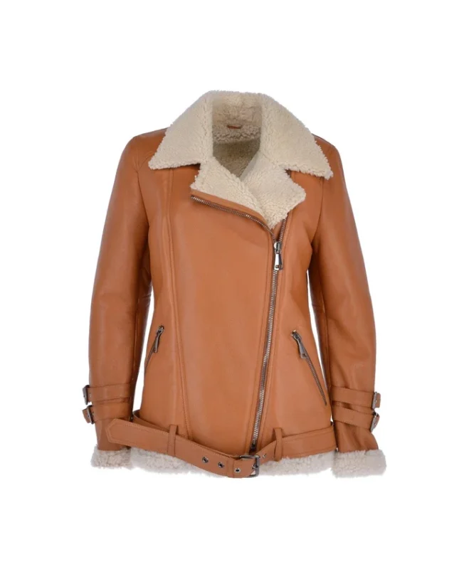 Caitlin Shearling Leather Aviator Jacket | Movie Jackets Hub
